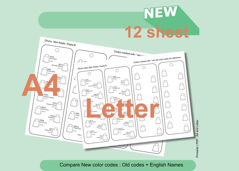 Ohuhu Oahu 120 Marker Swatch Chart, Ghost Theme (PDF & PNG A4/US Letter ...