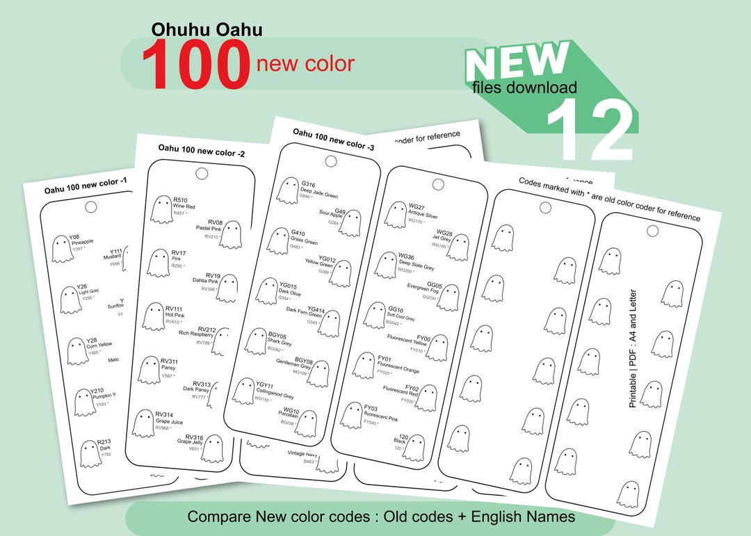 Ohuhu Oahu 100 Color Chart: Ghost Theme (PDF & PNG) - Etsy