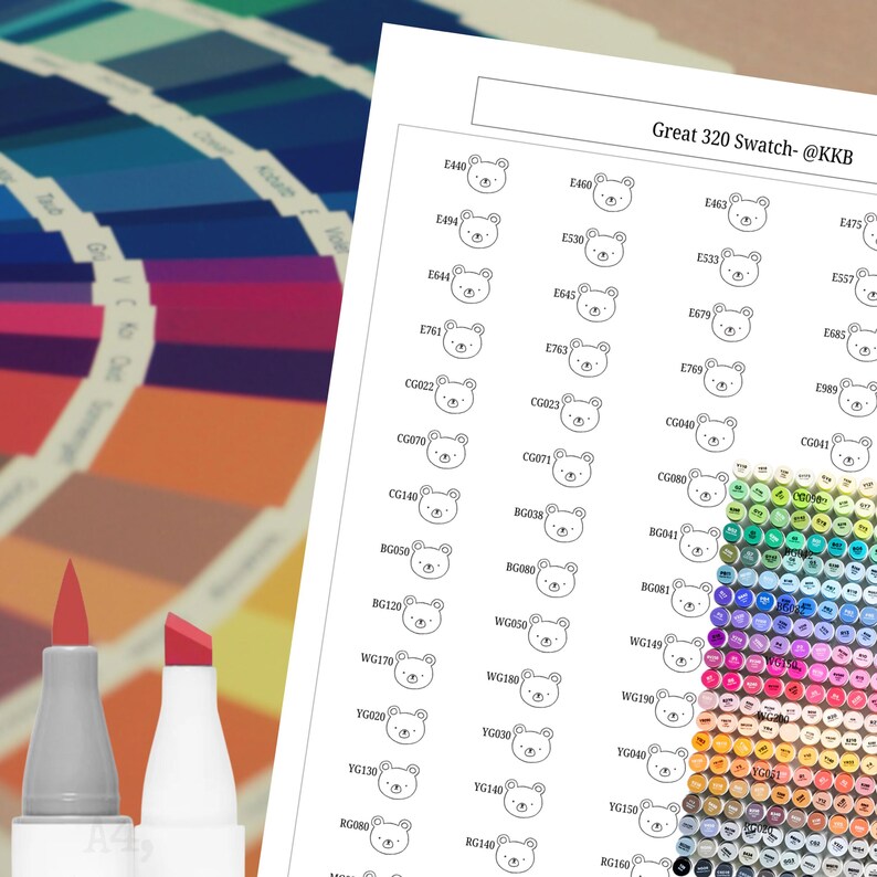 Ohuhu Honolulu 320 Color Swatch Chart Template (PDF/PNG Digital ...