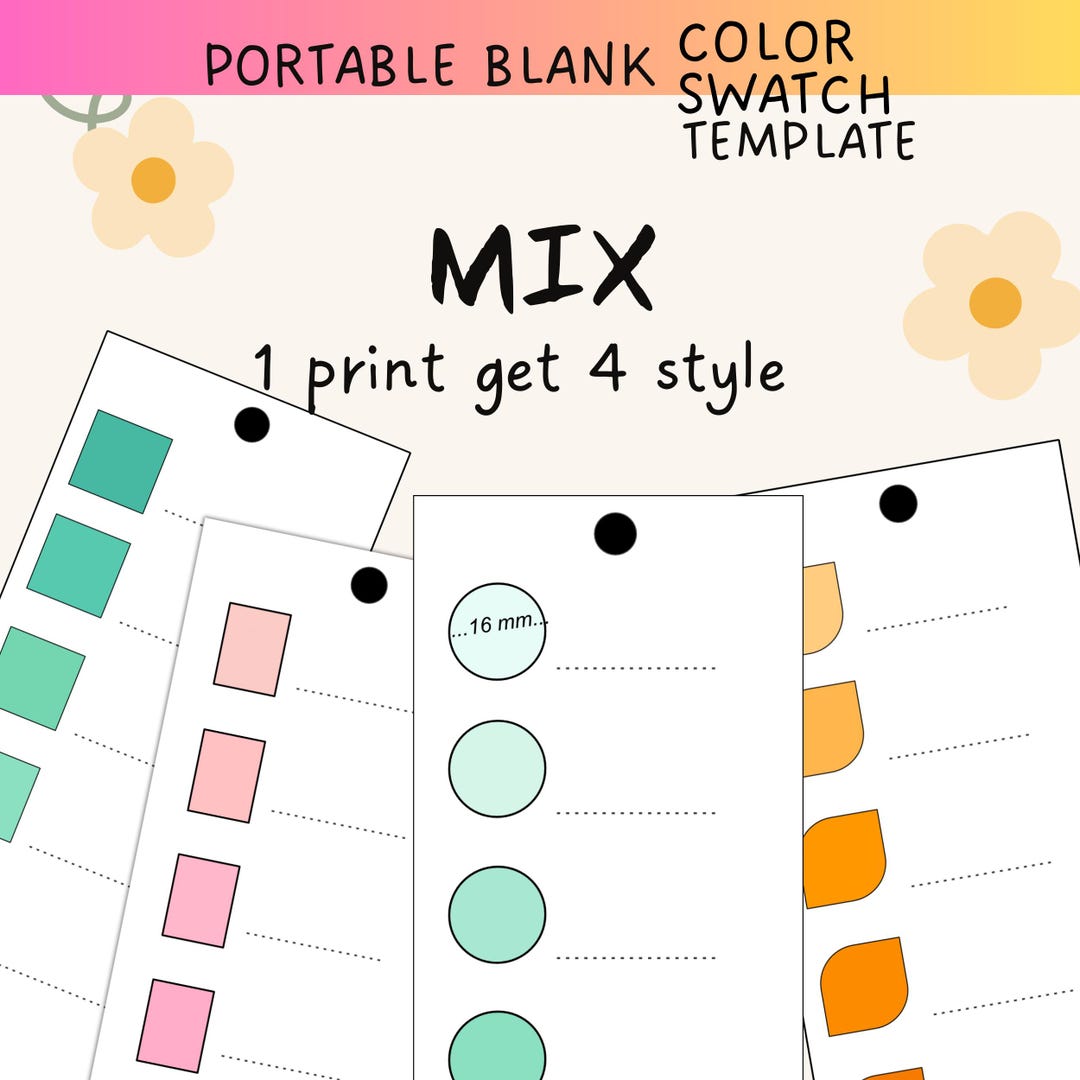 4in1 Portable Color Swatch Template - Mini Size, Blank, Pastel Color ...