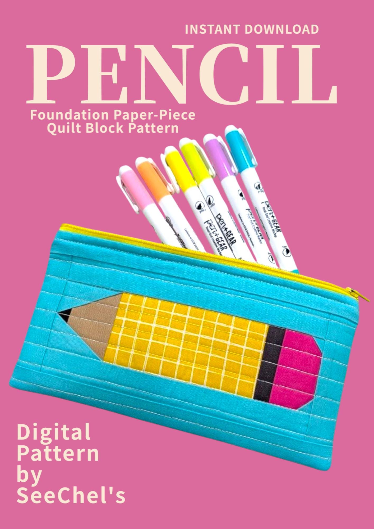 Instant Download Pencil Quilt Block Pattern (FPP) Templates, Easy-to ...