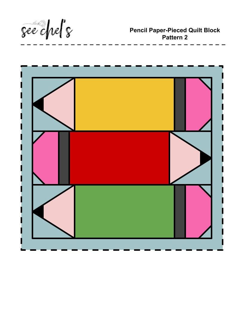 Instant Download Pencil Quilt Block Pattern (FPP) Templates, Easy-to ...