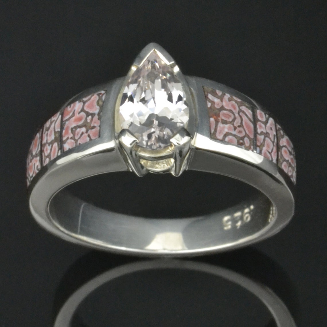 Dinosaur Bone Wedding Ring with White Sapphire in Sterling | Etsy