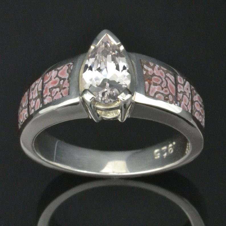 Dinosaur Bone Wedding Ring With White Sapphire in Sterling - Etsy