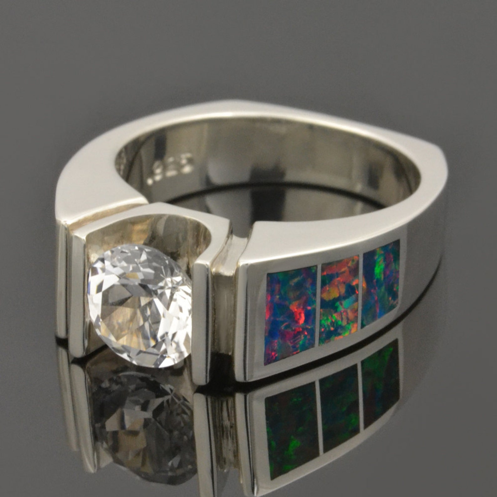 Lab Created Opal Ring With White Topaz in Sterling Silver | Etsy