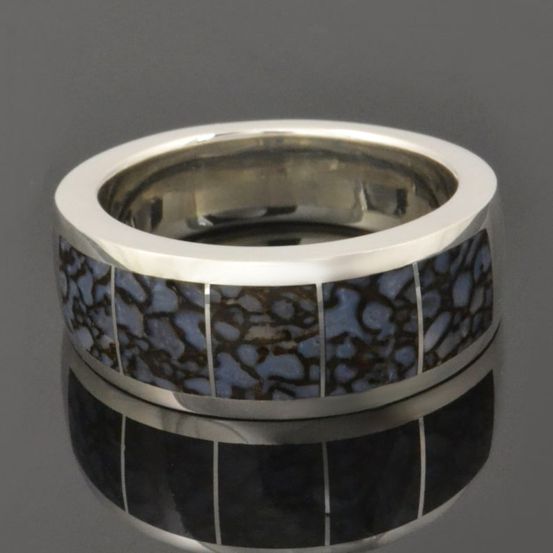 Blue Dinosaur Bone Wedding Ring in Sterling Silver - Etsy