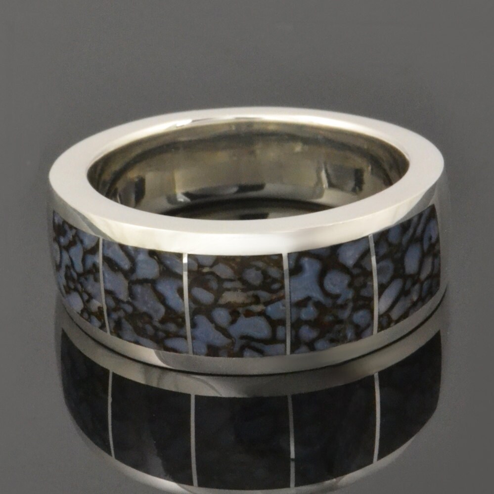 Blue Dinosaur Bone Wedding Ring In Sterling Silver | Etsy