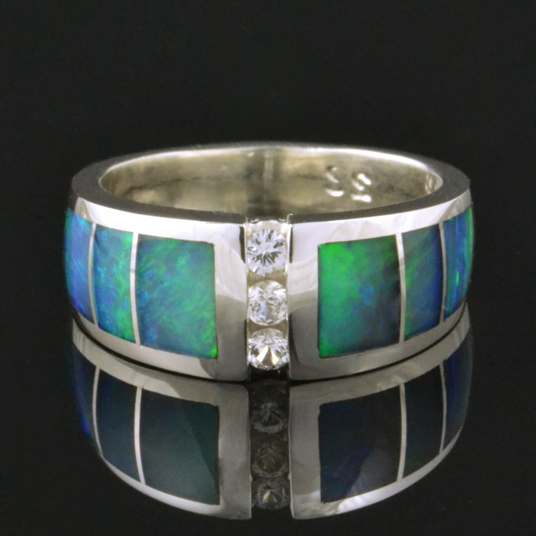 Australian Opal Wedding Ring With Sapphires, Opal Wedding Ring, Opal ...