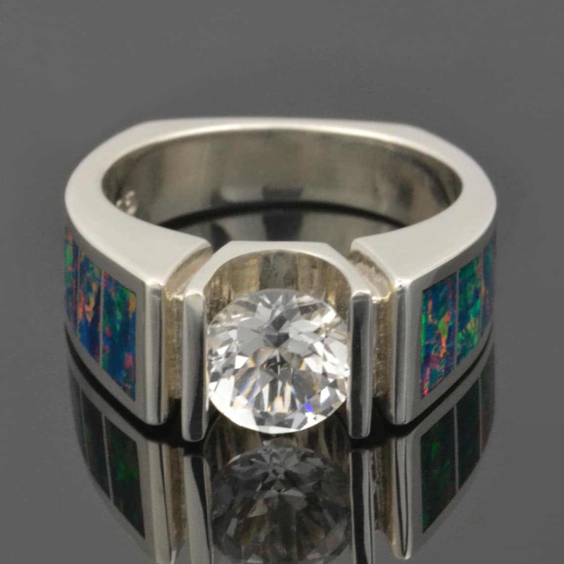 Lab Created Opal Ring With White Topaz in Sterling Silver - Lab Opal ...