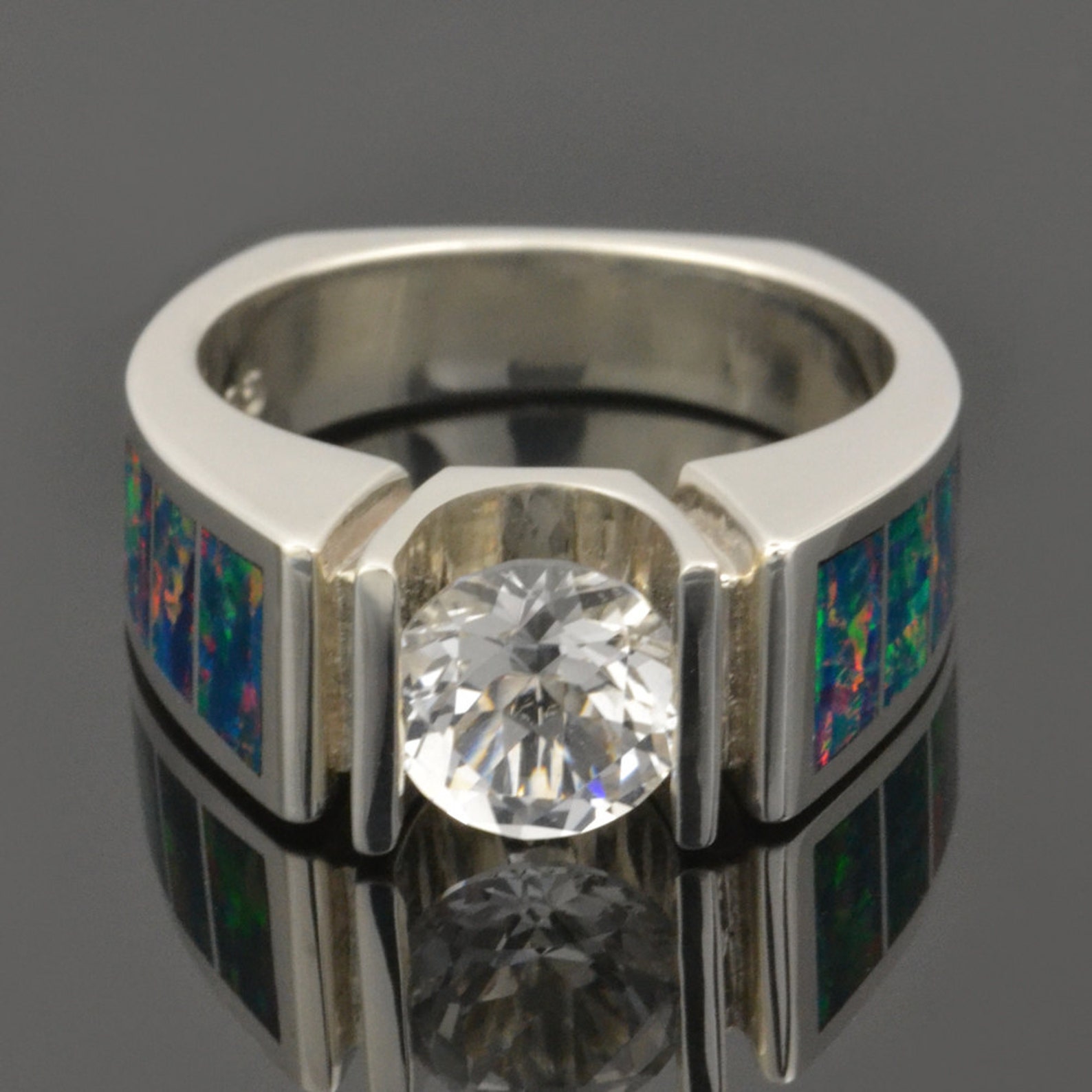 Lab Created Opal Ring With White Topaz in Sterling Silver | Etsy