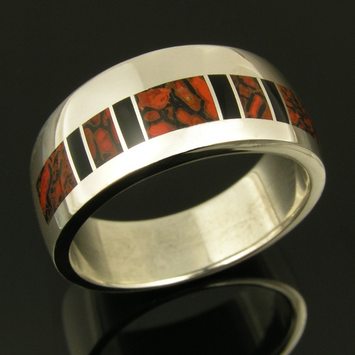 Dinosaur Bone Wedding Ring Set With Black Onyx Accents by - Etsy