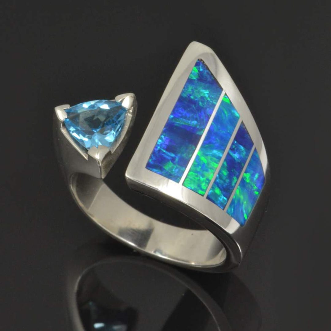 Lab Opal Ring With Trillion Topaz in Sterling Silver - Topaz and Lab ...