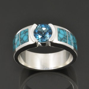 Turquoise Wedding Band for Men With Blue Topaz in Sterling Silver by ...