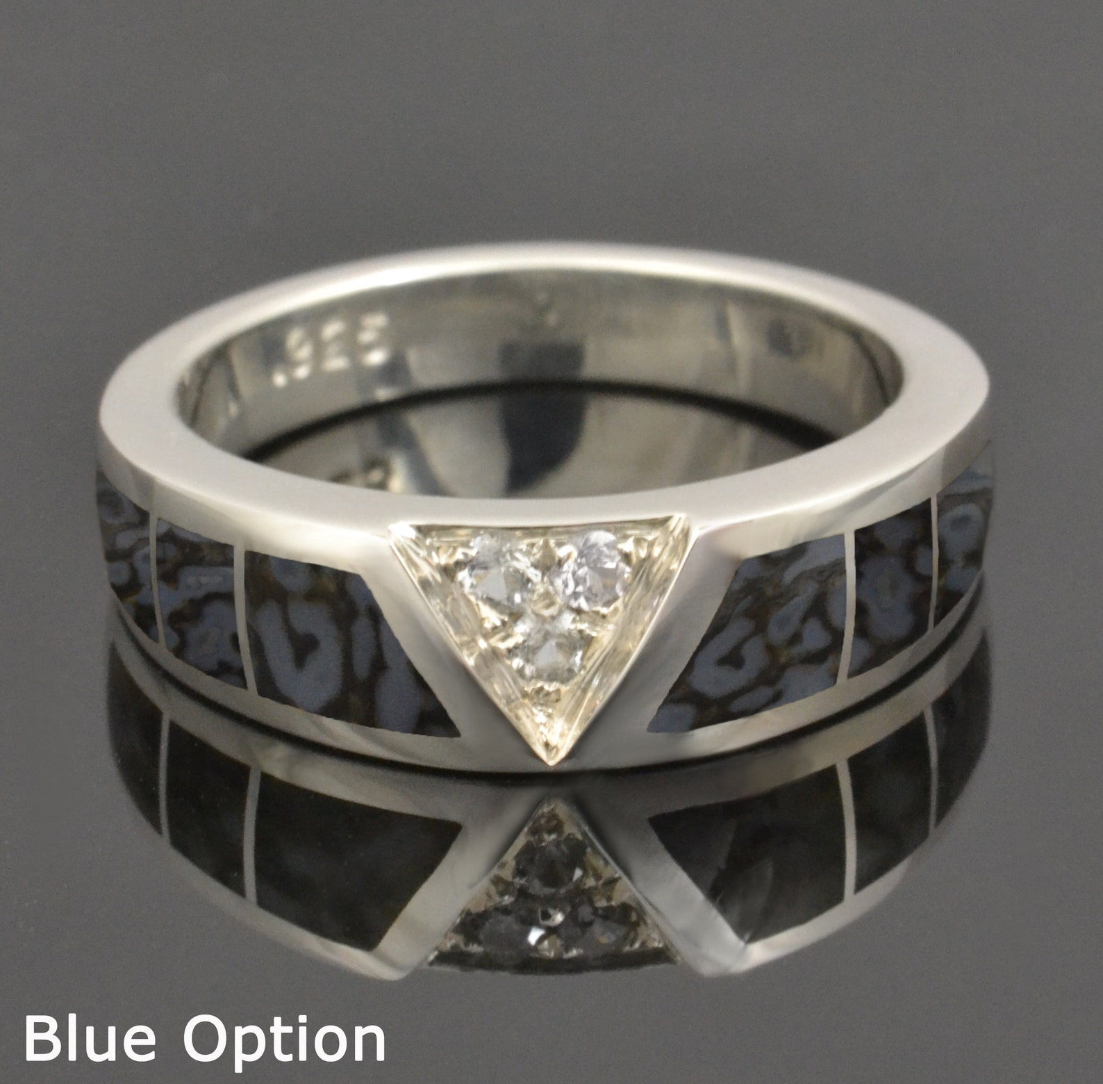 Dinosaur Bone Ring Inlaid With Gray Bone and White Sapphire Accents in ...