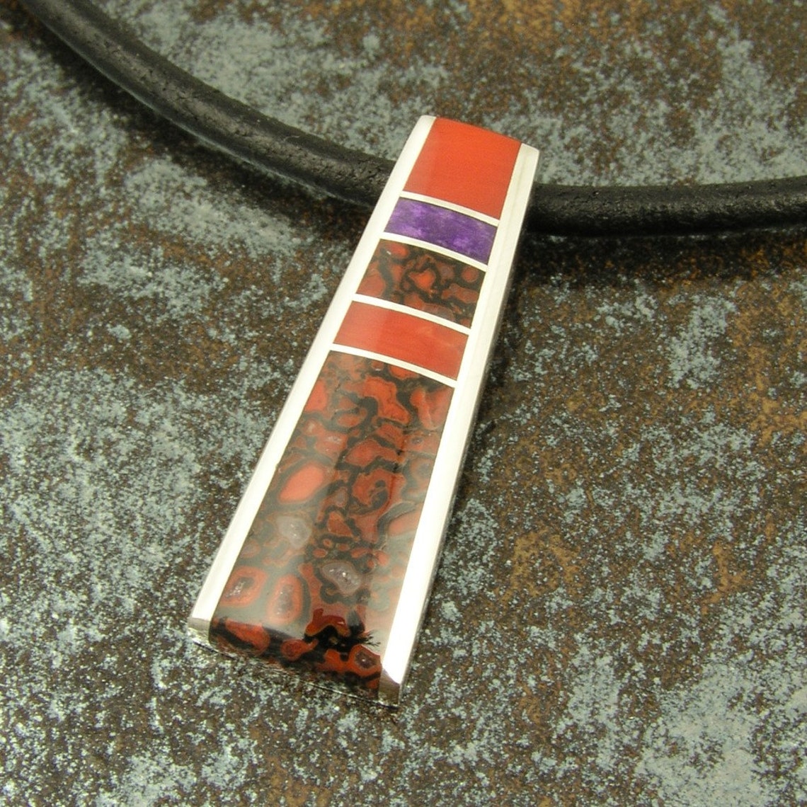 Sterling Silver Pendant Inlaid With Coral Sugilite and Red - Etsy