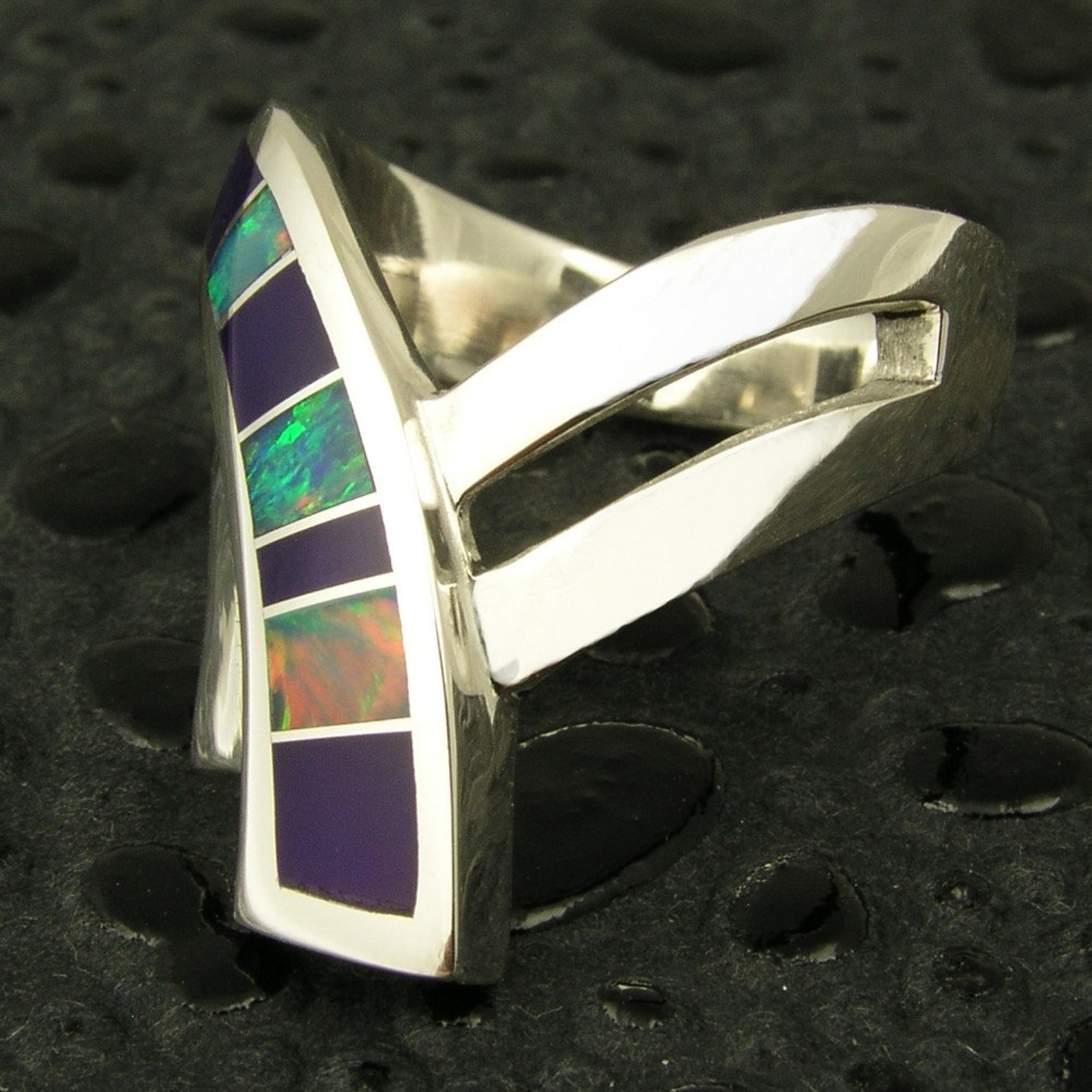 Ladies Sterling Silver Ring Inlaid With Australian Opal and - Etsy