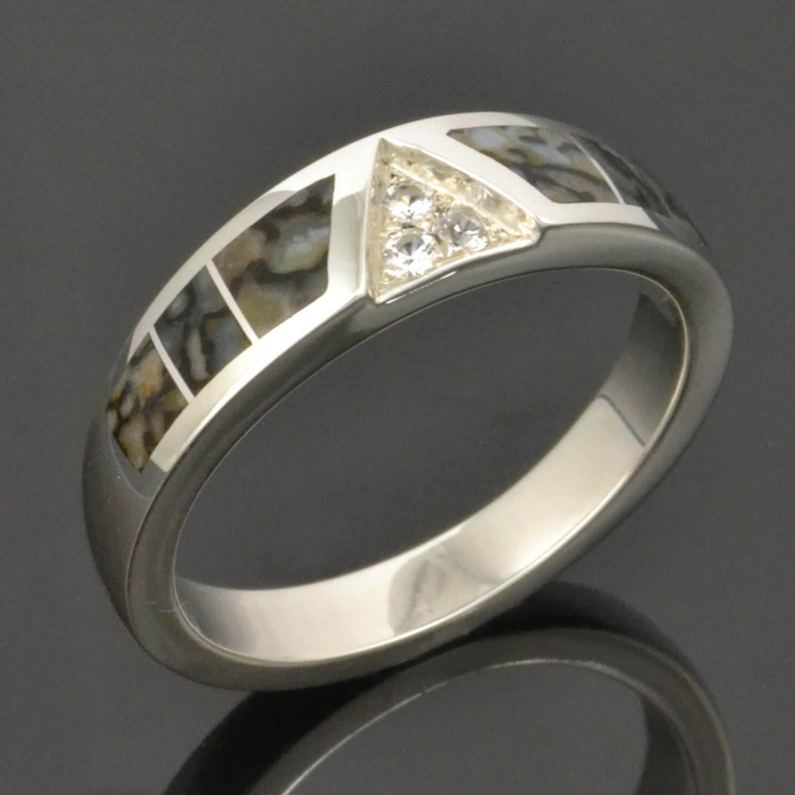 Dinosaur Bone Wedding Ring Set With White Sapphires Set in - Etsy