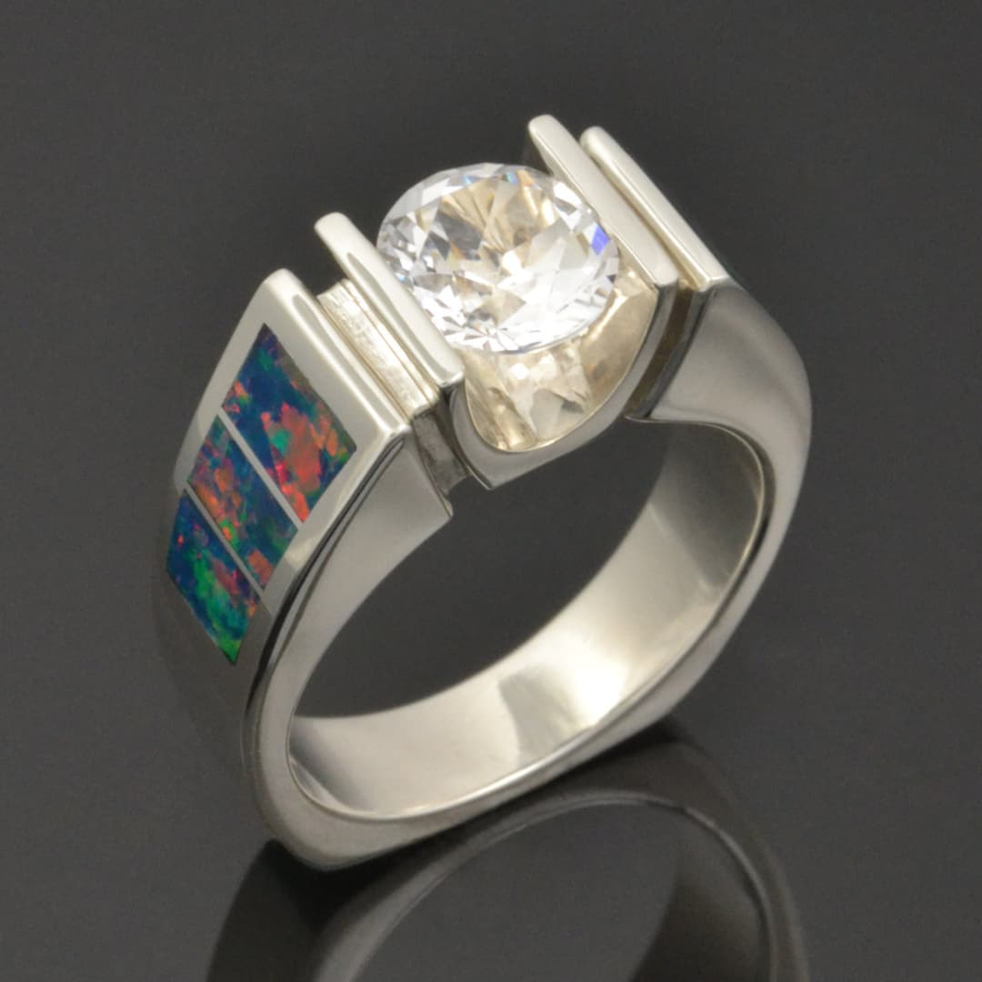 Lab Created Opal Ring With White Topaz in Sterling Silver - Lab Opal ...