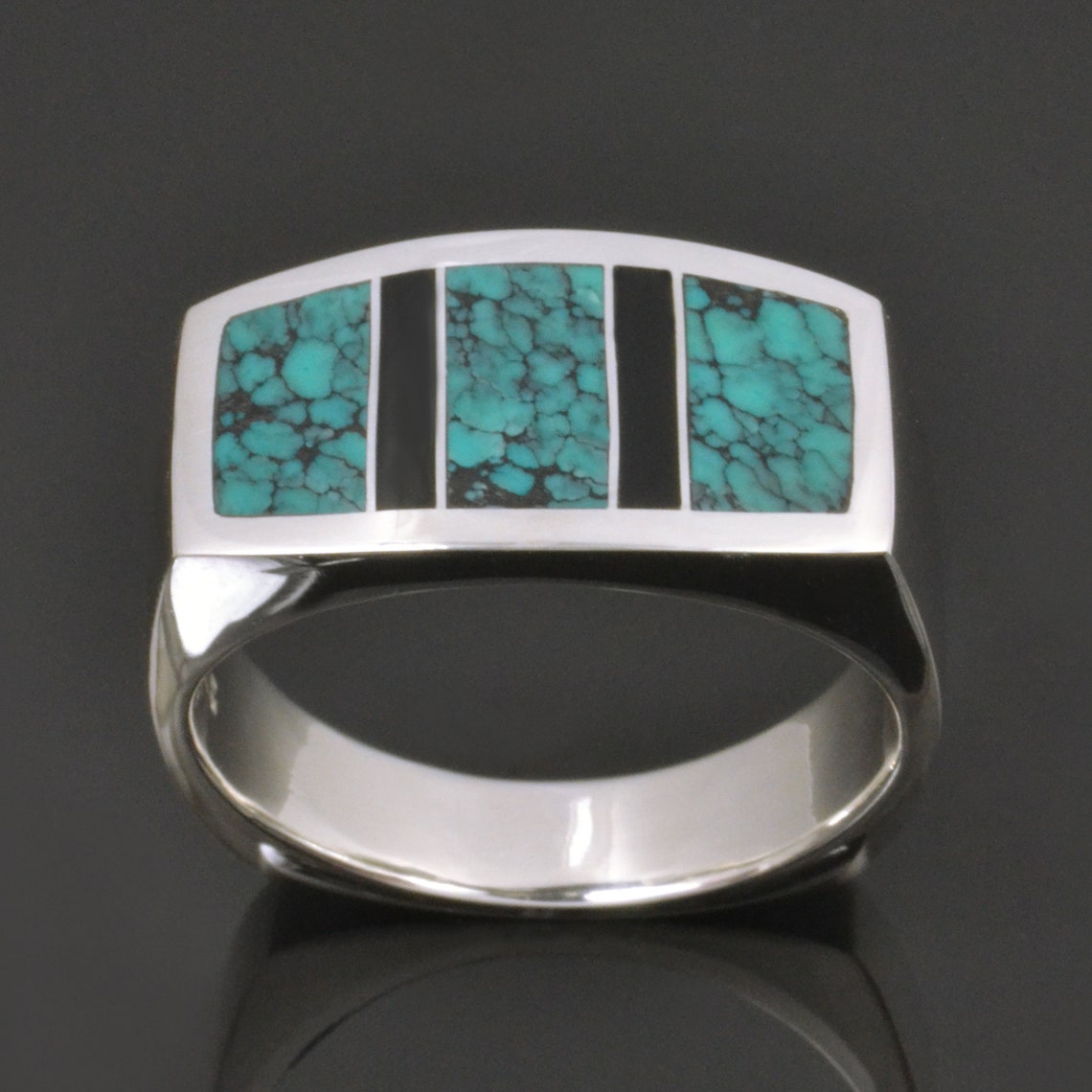 Men's Turquoise Ring -spiderweb Turquoise Ring With Black Onyx in ...