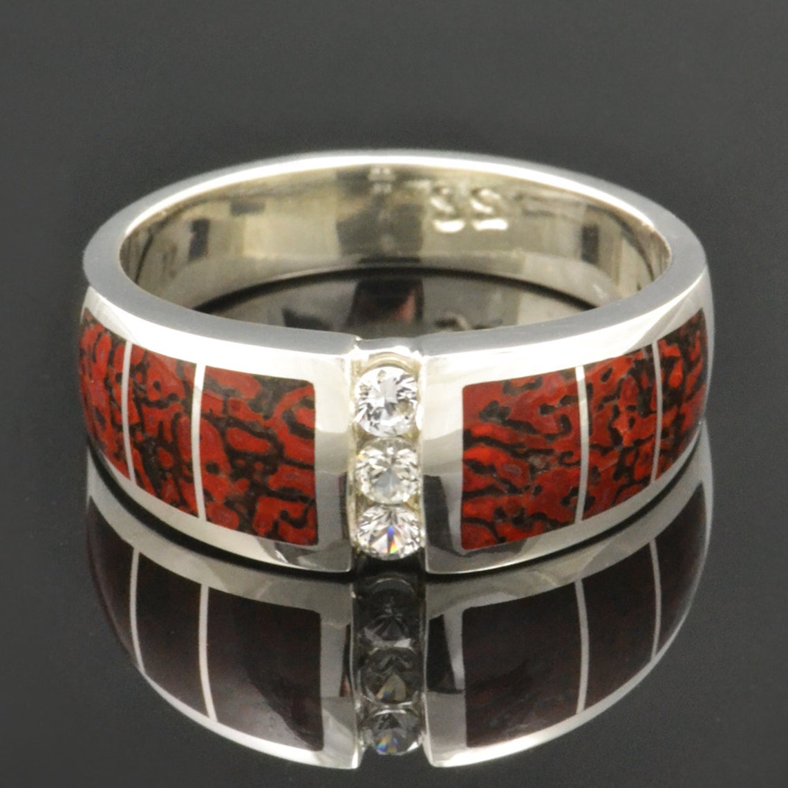 Dinosaur Bone Wedding Ring With White Sapphires by Hileman Silver ...