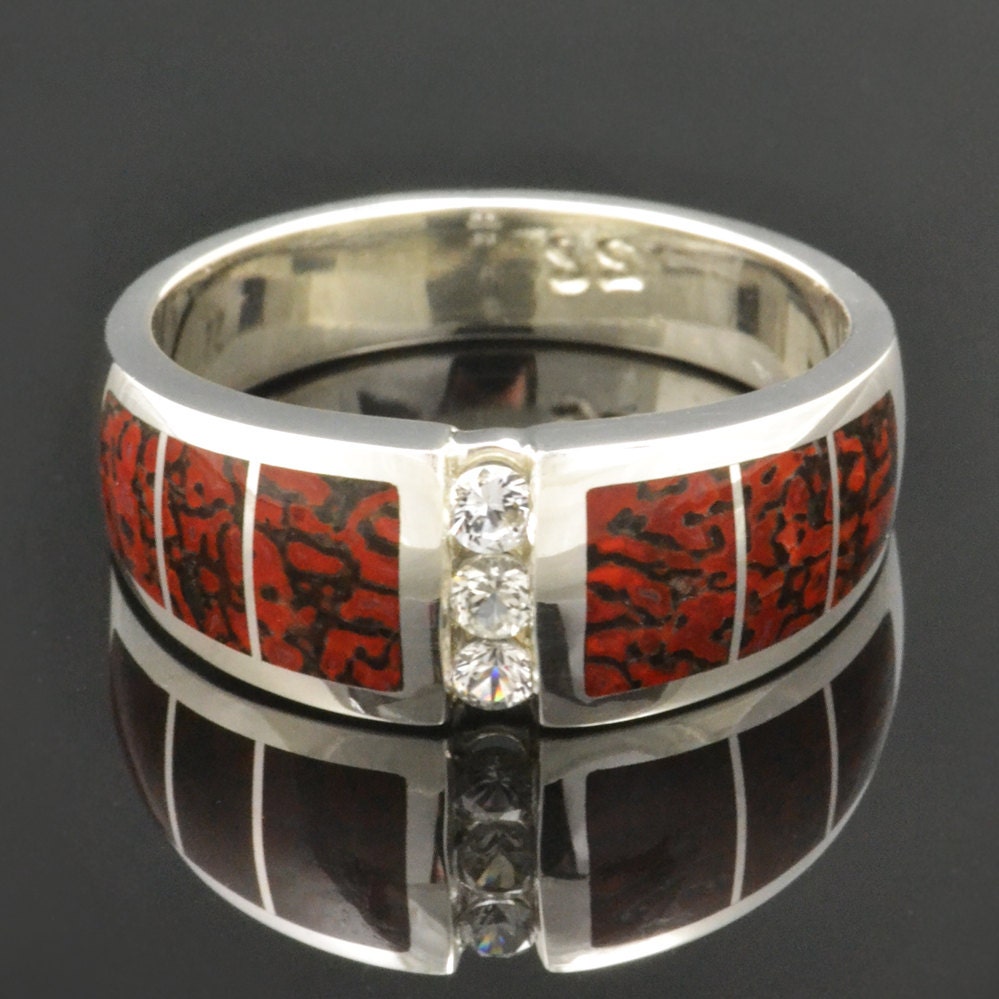 Dinosaur Bone Wedding Ring With White Sapphires by Hileman | Etsy