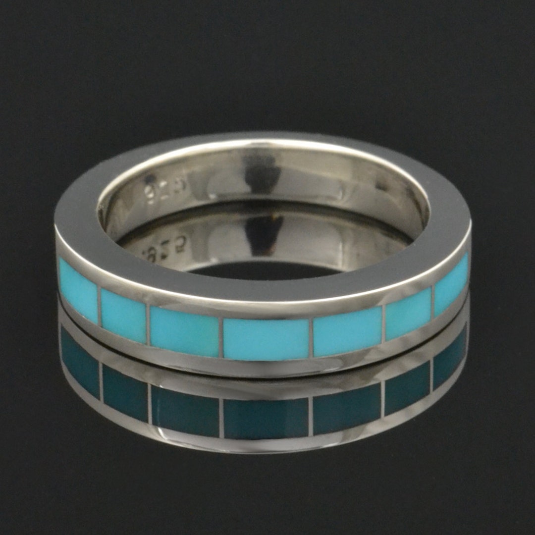 Turquoise Inlay Wedding Ring in Sterling Silver by Hileman Silver ...