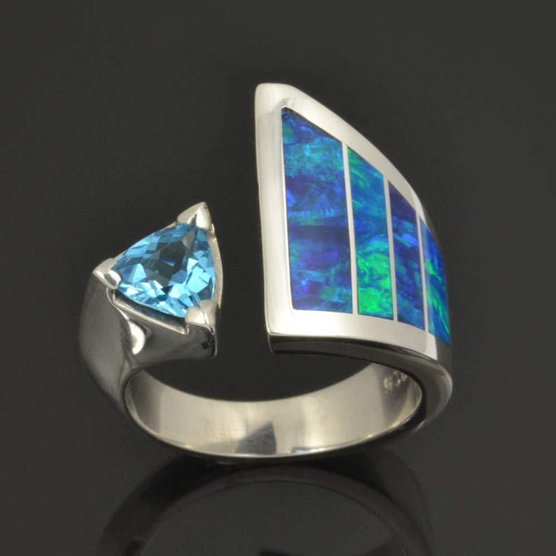 Lab Opal Ring With Trillion Topaz in Sterling Silver - Topaz and Lab ...