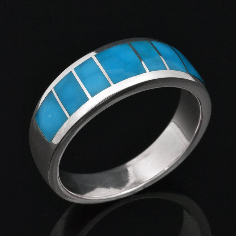 Turquoise Wedding Ring Inlaid With Birds Eye Turquoise From Kingman ...
