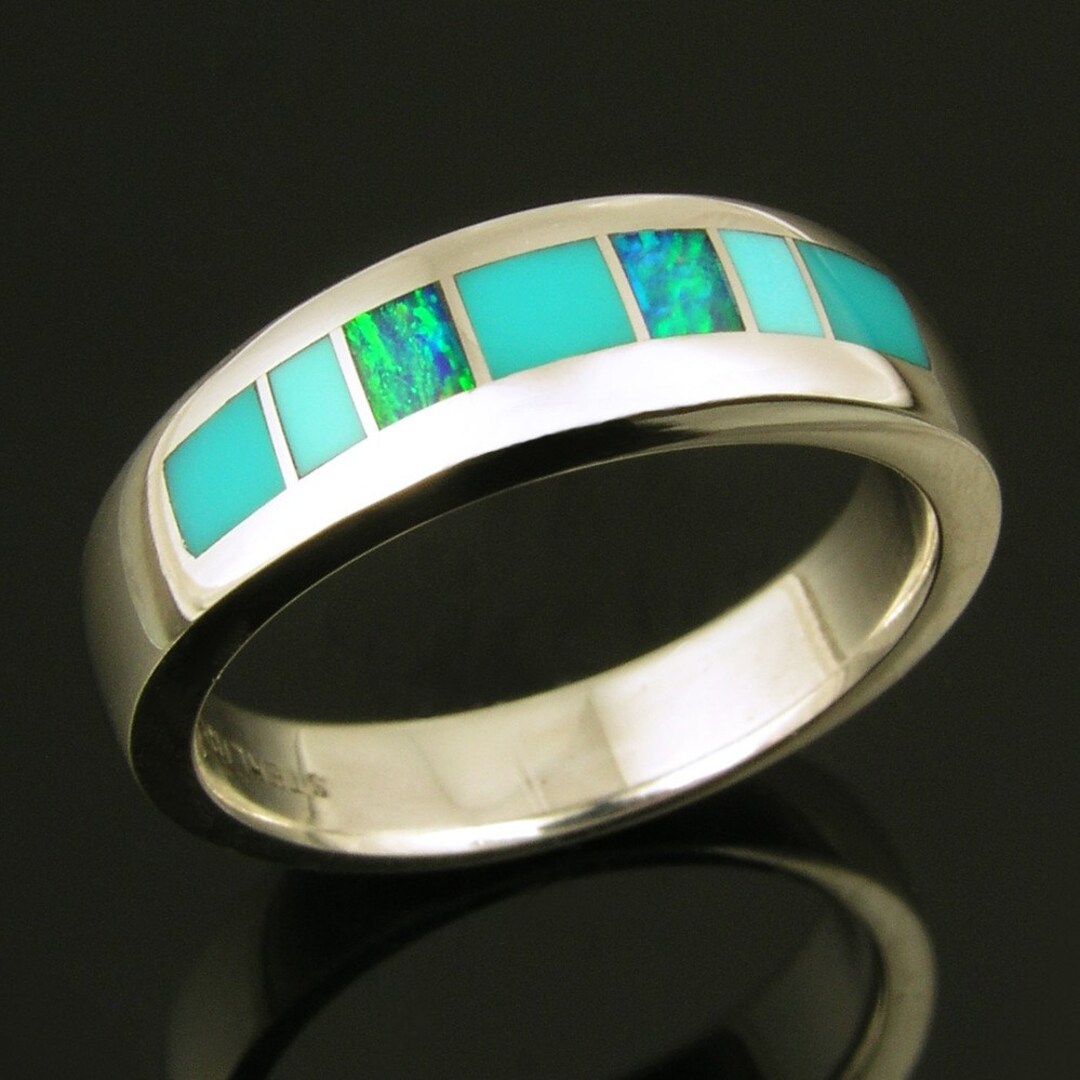Turquoise Ring With Australian Opal and Gem Silica Inlay in Sterling ...