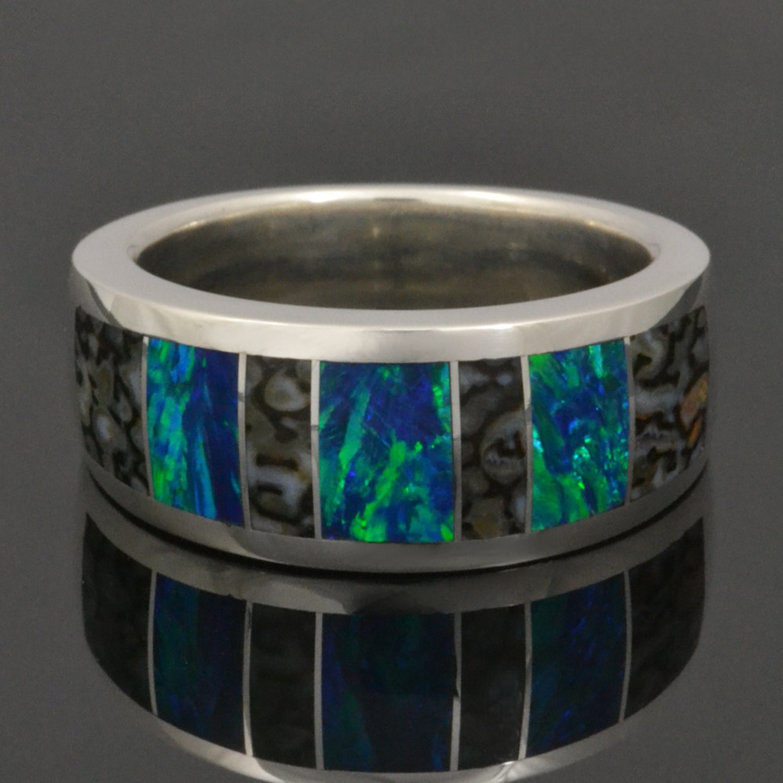 Blue Dinosaur Bone Wedding Ring in Sterling Silver - Etsy