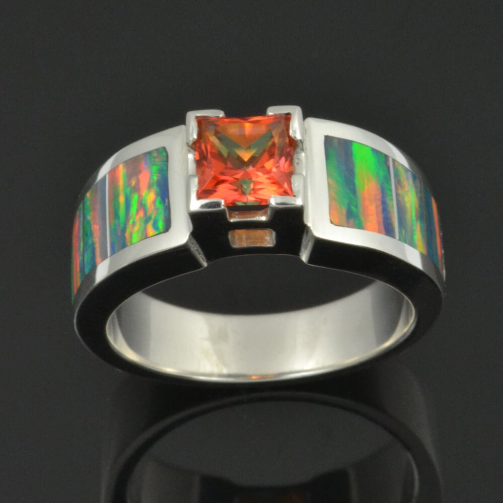 Lab Created Opal Ring With Topaz in Sterling Silver- Topaz Engagement ...