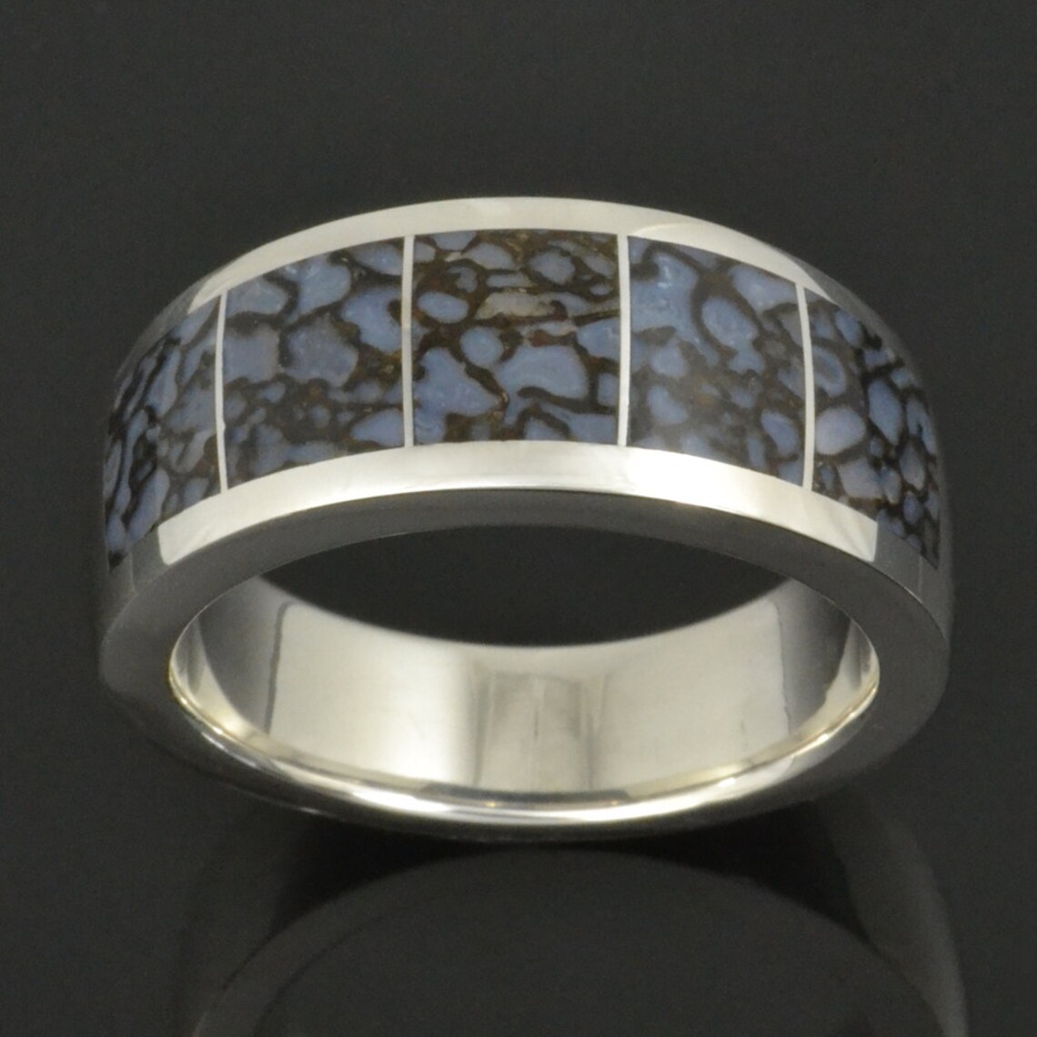 Blue Dinosaur Bone Wedding Ring in Sterling Silver - Etsy