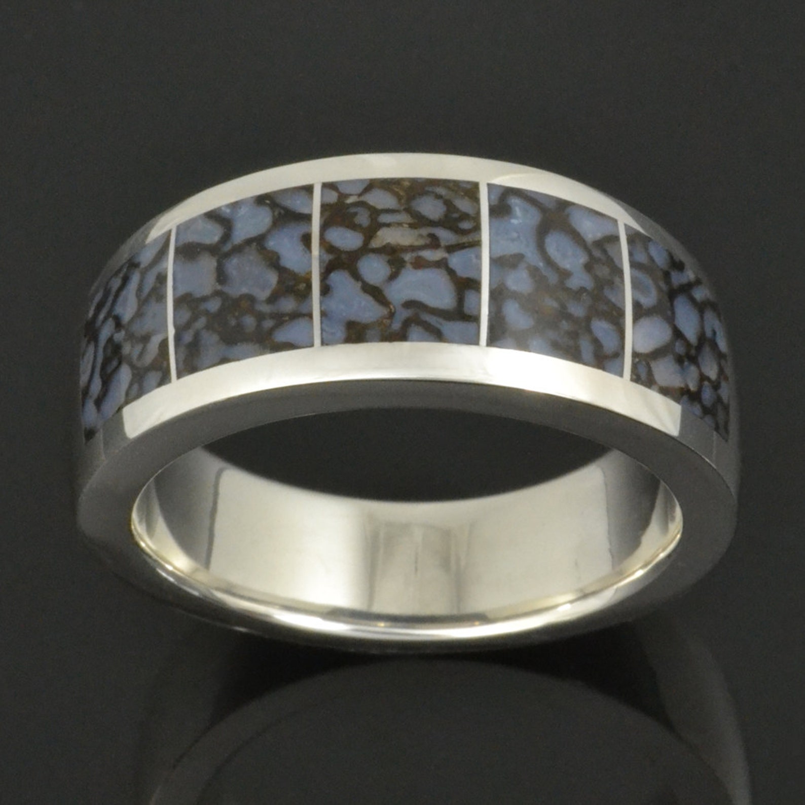 Blue Dinosaur Bone Wedding Ring in Sterling Silver - Etsy