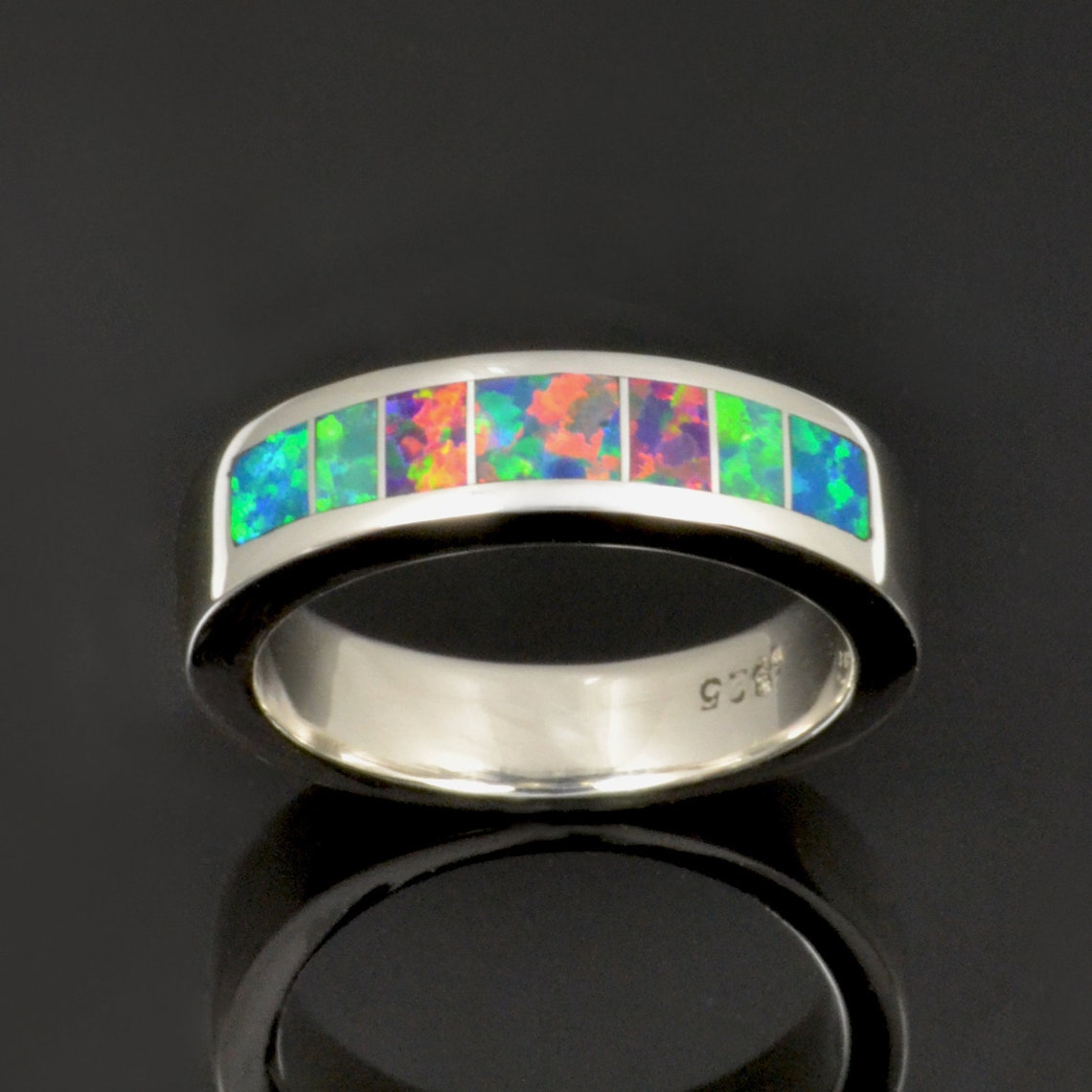Rainbow Opal Ring Lab Opal Ring Lab Opal Wedding Band Lab - Etsy