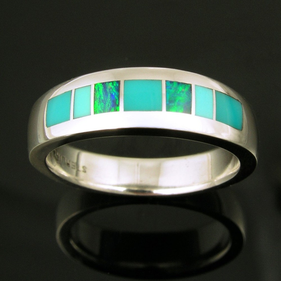 Turquoise Ring With Australian Opal and Gem Silica Inlay in - Etsy
