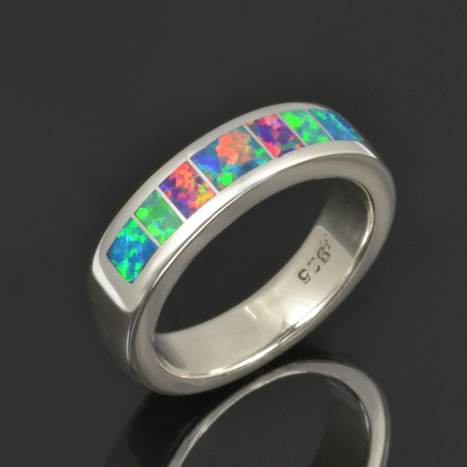 Rainbow Opal Ring Lab Opal Ring Lab Opal Wedding Band Lab - Etsy