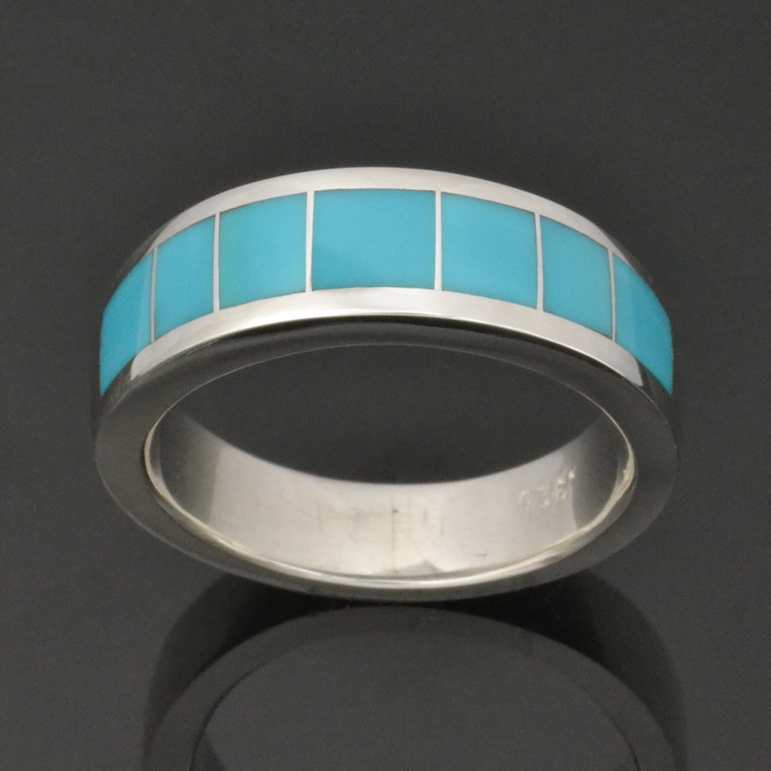Men's Turquoise Wedding Ring in Sterling Silver, Turquoise Wedding Band ...