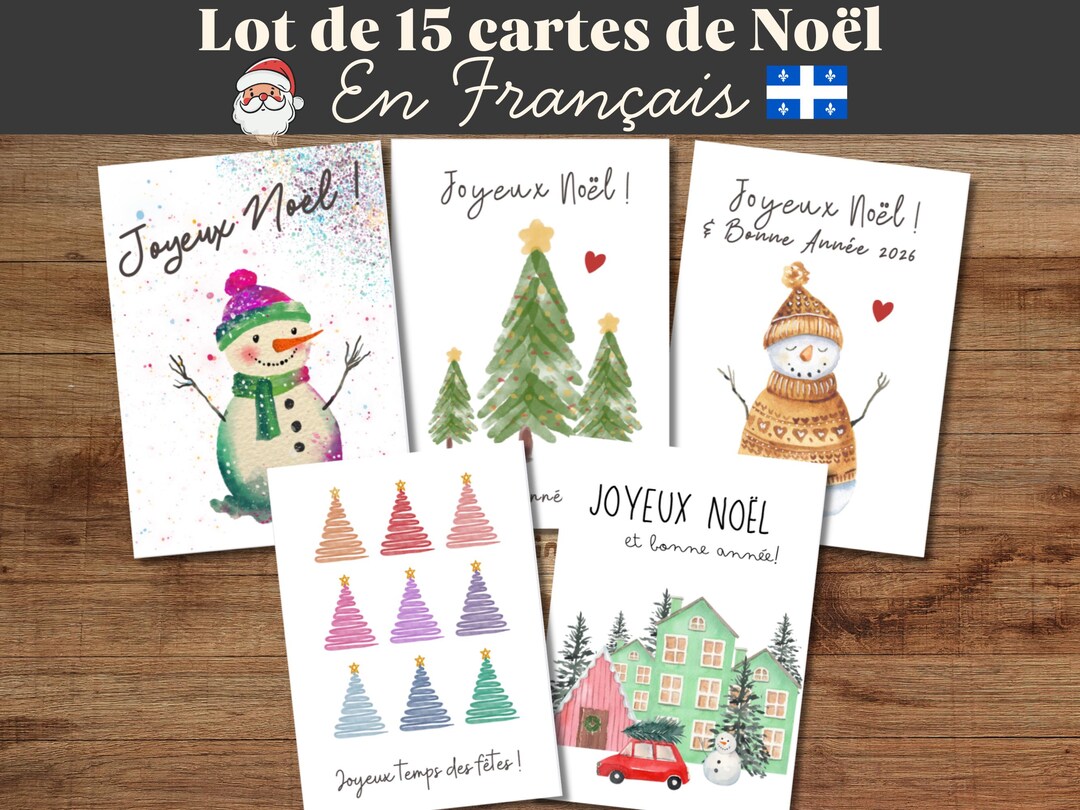 15 French Christmas Cards to Print, 5x7 Format • PDF & PNG • Watercolor ...