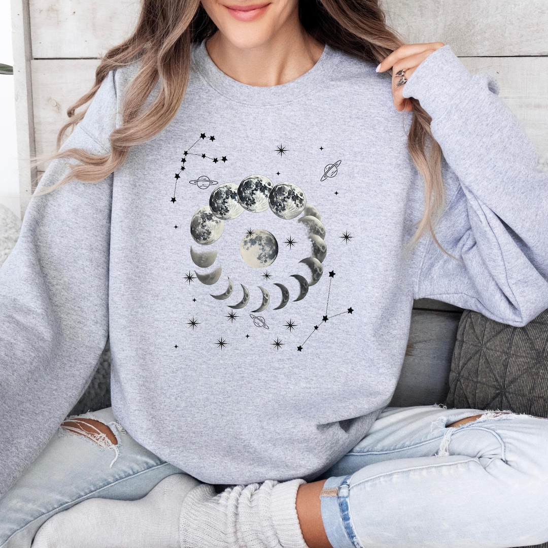 Celestial Sweatshirt, Moon Phase Hoodie, Boho Mystical Moon and Sun ...