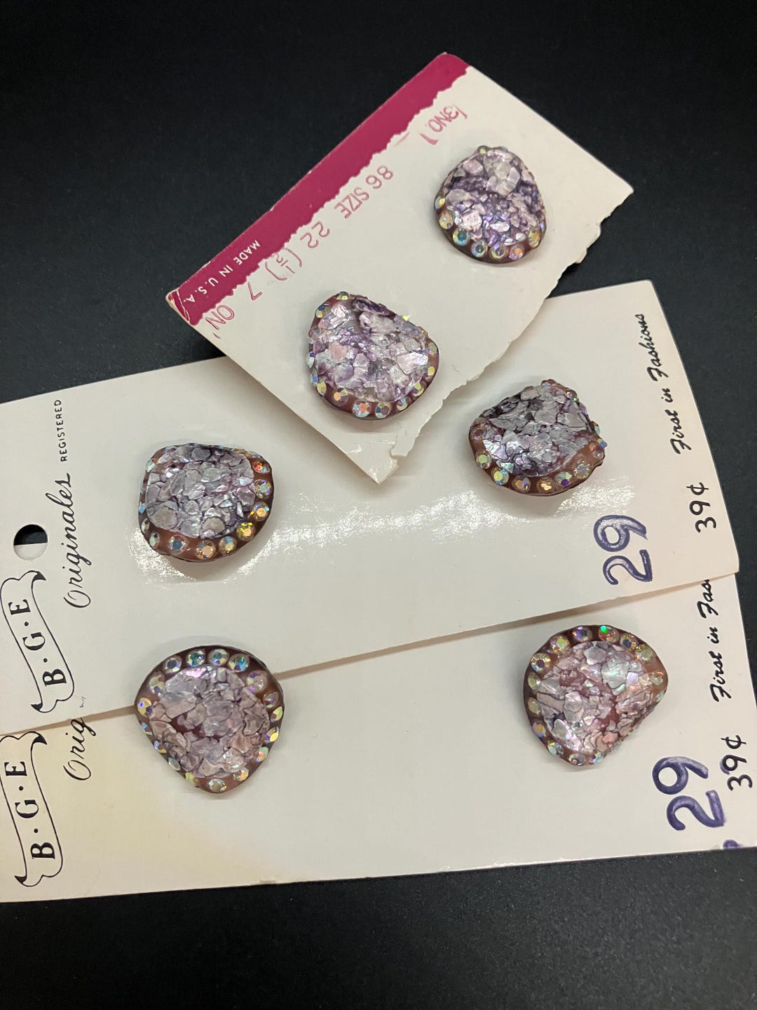Vintage Pink Confetti and Rhinestone Amorphous Buttons Set of 6 - Etsy
