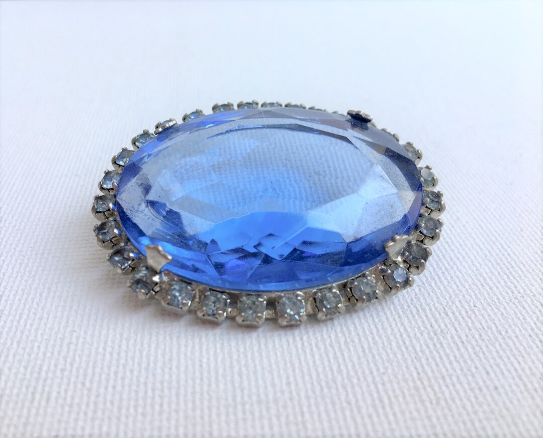 Vintage Pale Blue Rhinestone Brooch - Etsy