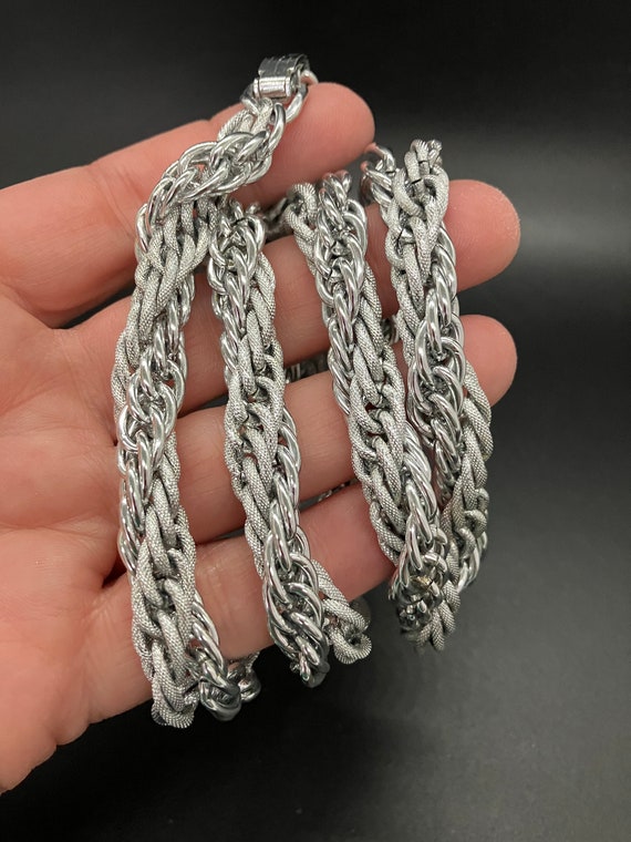 Vintage Duel Texture Twisted Silver Chain Western Ger… - Gem