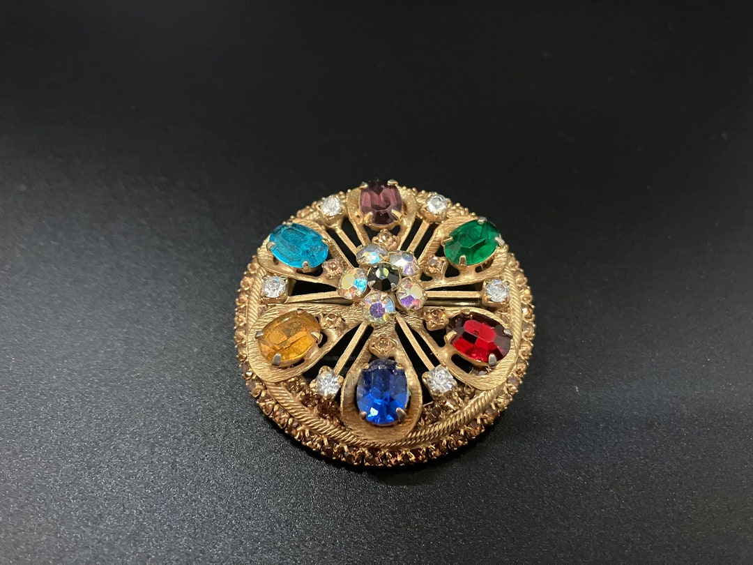 Vintage Joseph Warner Rare Multicolor Rhinestone Brooch - Etsy