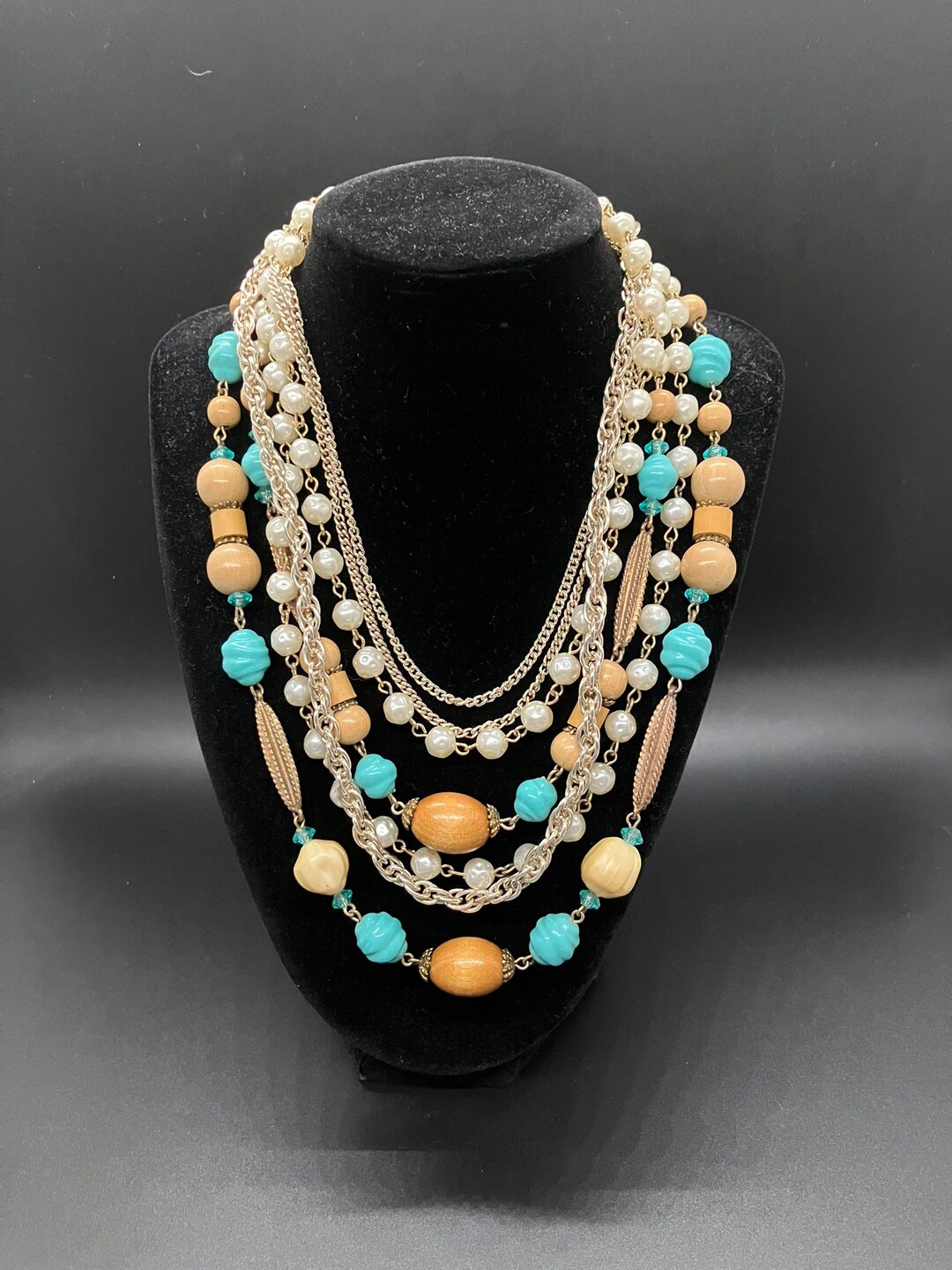 Vintage Arthur Pepper Turquoise Faux Pearl 7 Strand Necklace - Etsy