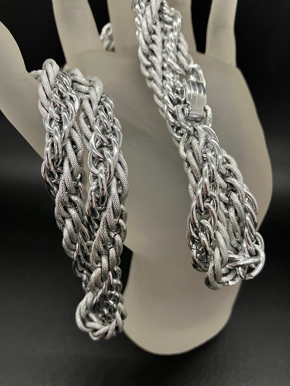 Vintage Duel Texture Twisted Silver Chain Western Ger… - Gem