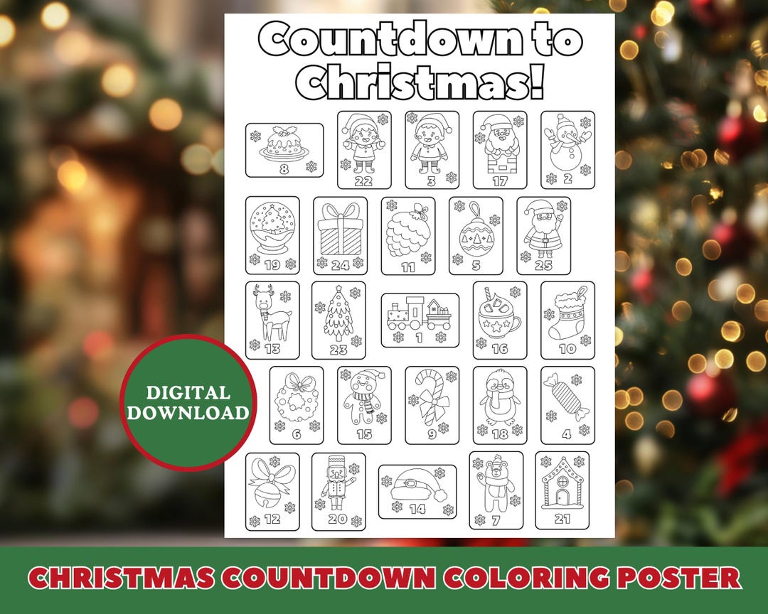 Christmas Countdown Coloring Poster | Printable Christmas Countdown ...