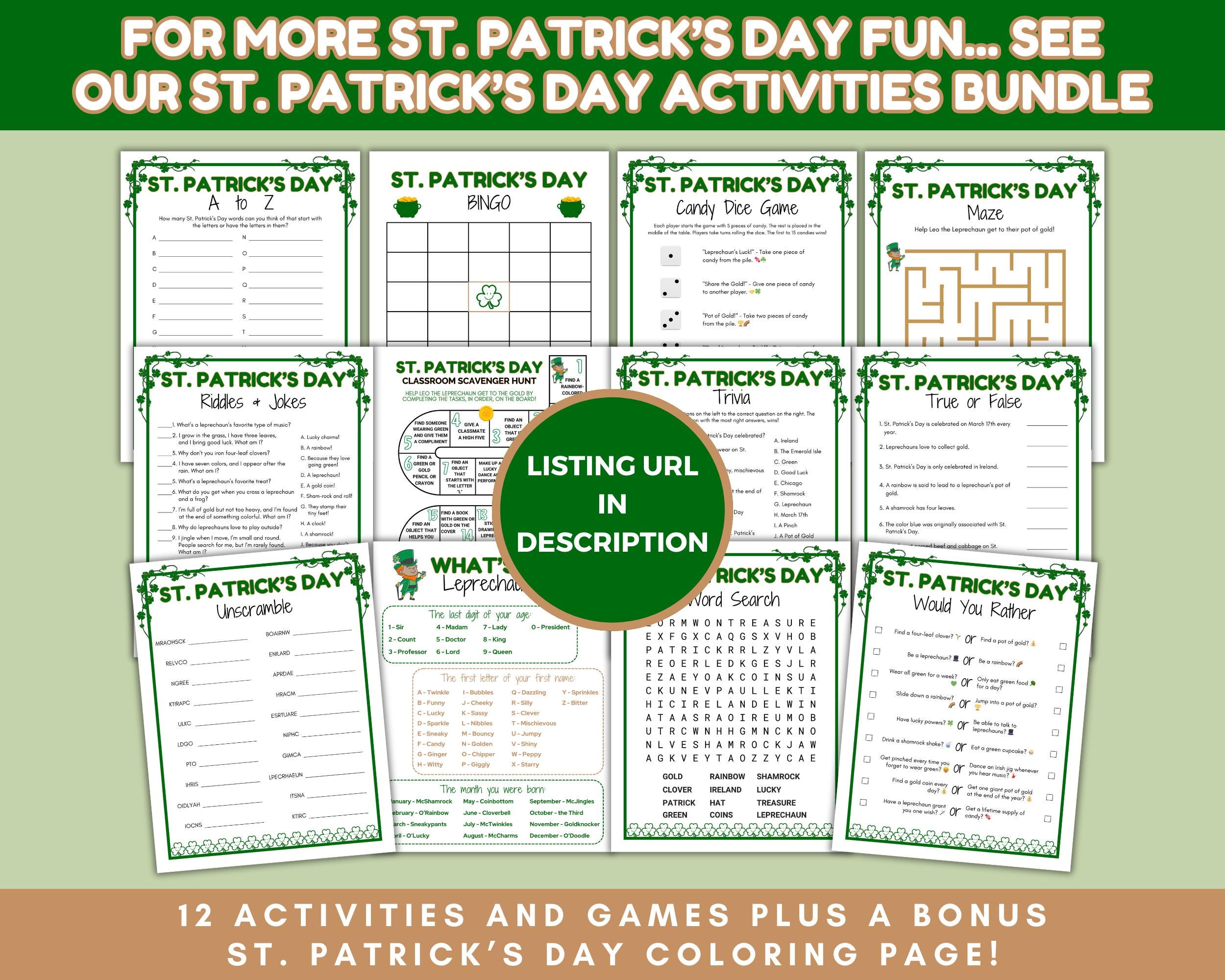 St Patrick's Day Classroom Scavenger Hunt, Printable St Patrick's Day ...