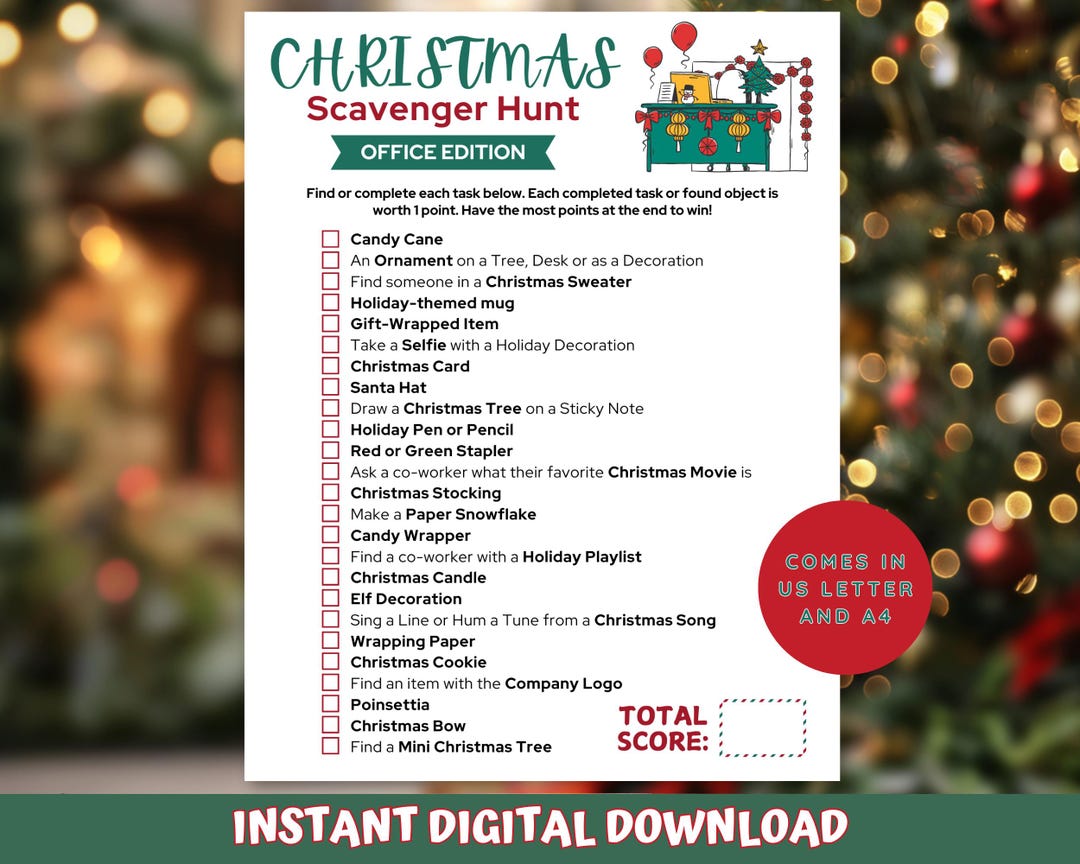Printable Office Christmas Scavenger Hunt | Indoor Christmas Scavenger ...