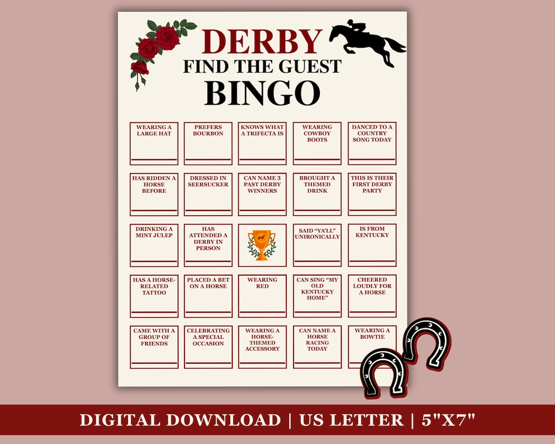 Derby Find the Guest Bingo Game, Derby Party Games, Derby Day Games for ...
