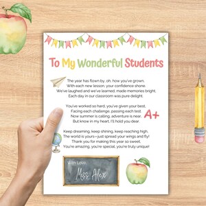 Editable End of School Year Poem, End of Year Gift for Students, Gift ...